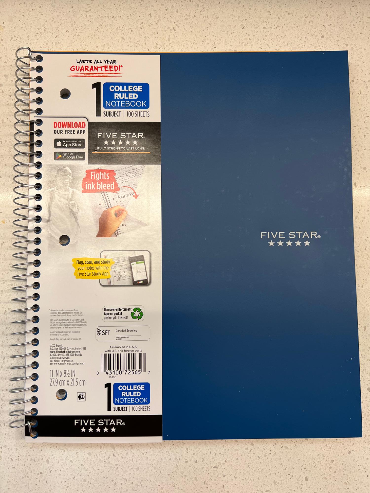 Five Star Notebook - 1 Sub - Assorted Generic Colors | UMass Lowell ...