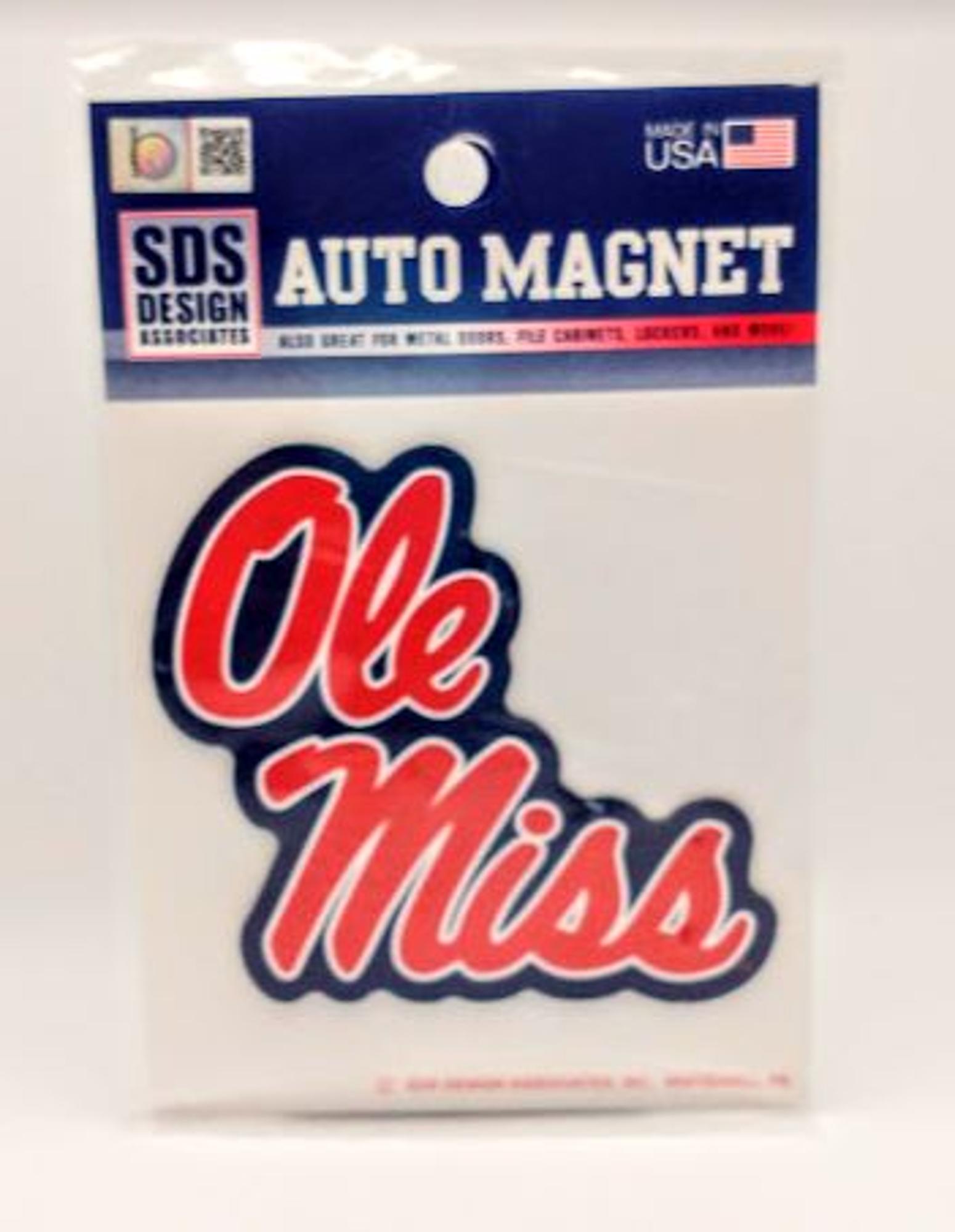 Ole Miss Stacked Script Auto Magnet Red | Rebel Bookstore