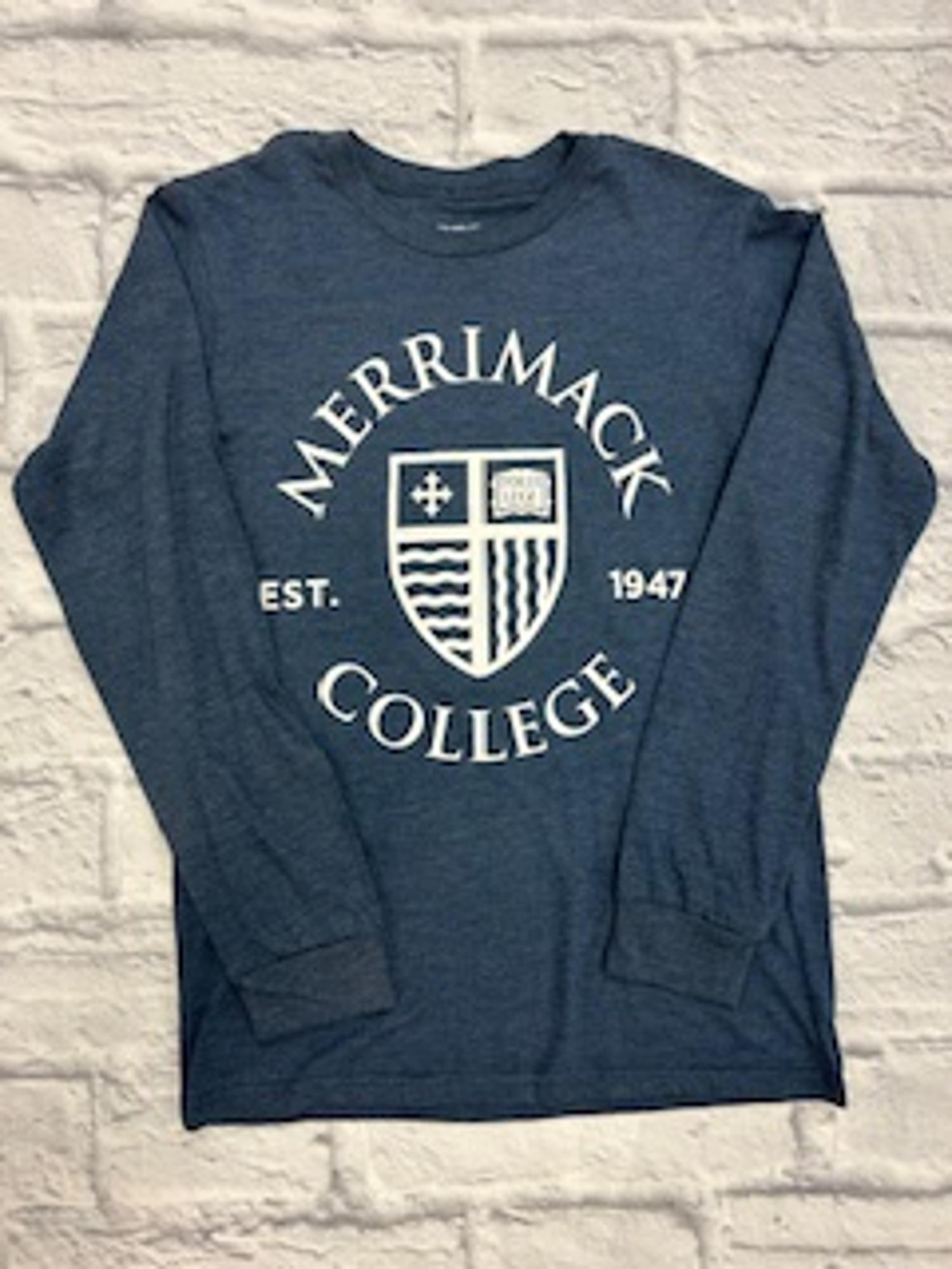 Classic Heathered Navy Circle Shield Long Sleeve | Merrimack College ...