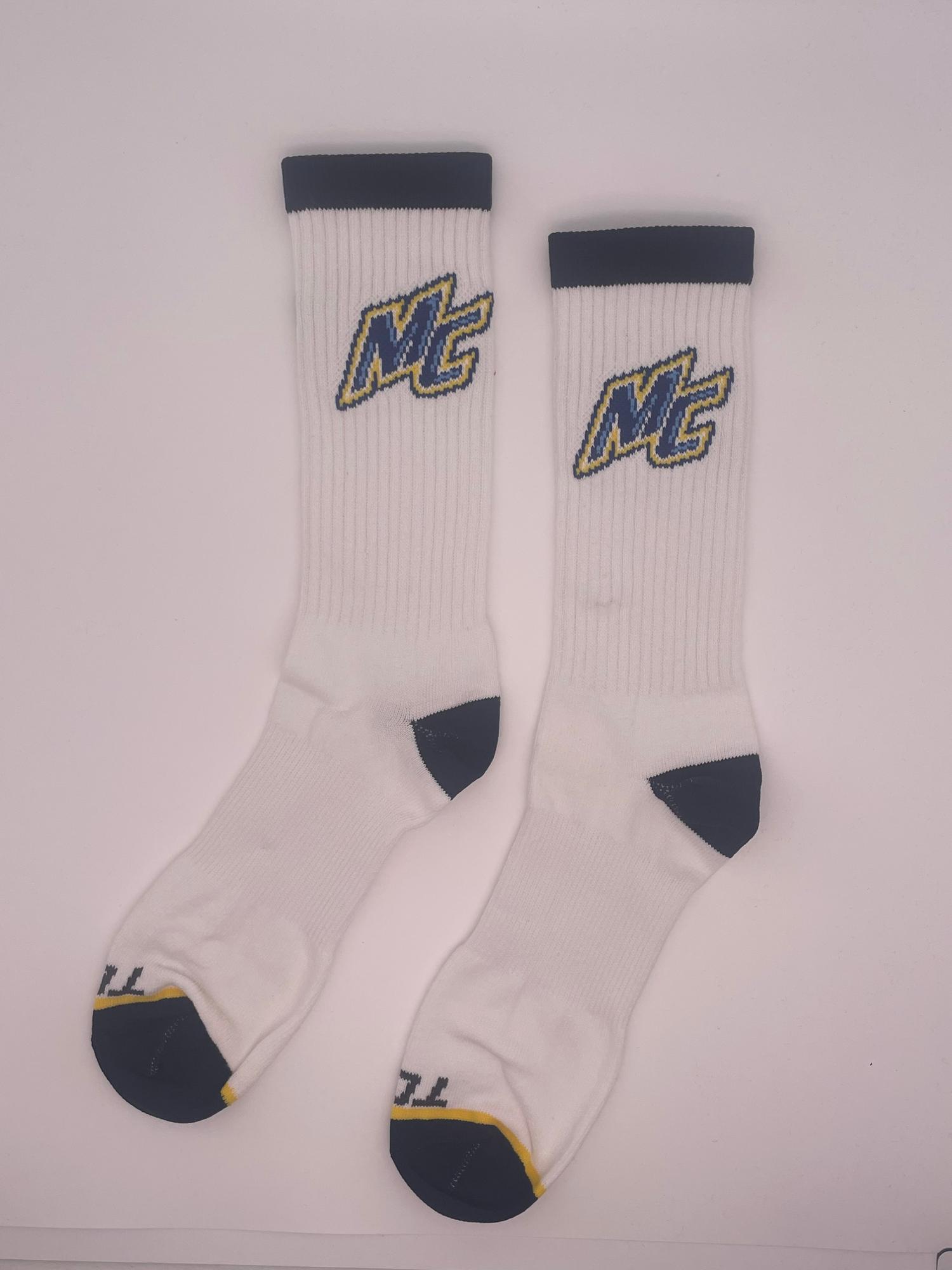MC Navy & White Recycled Crew Socks by Twin City Knitting | Merrimack ...