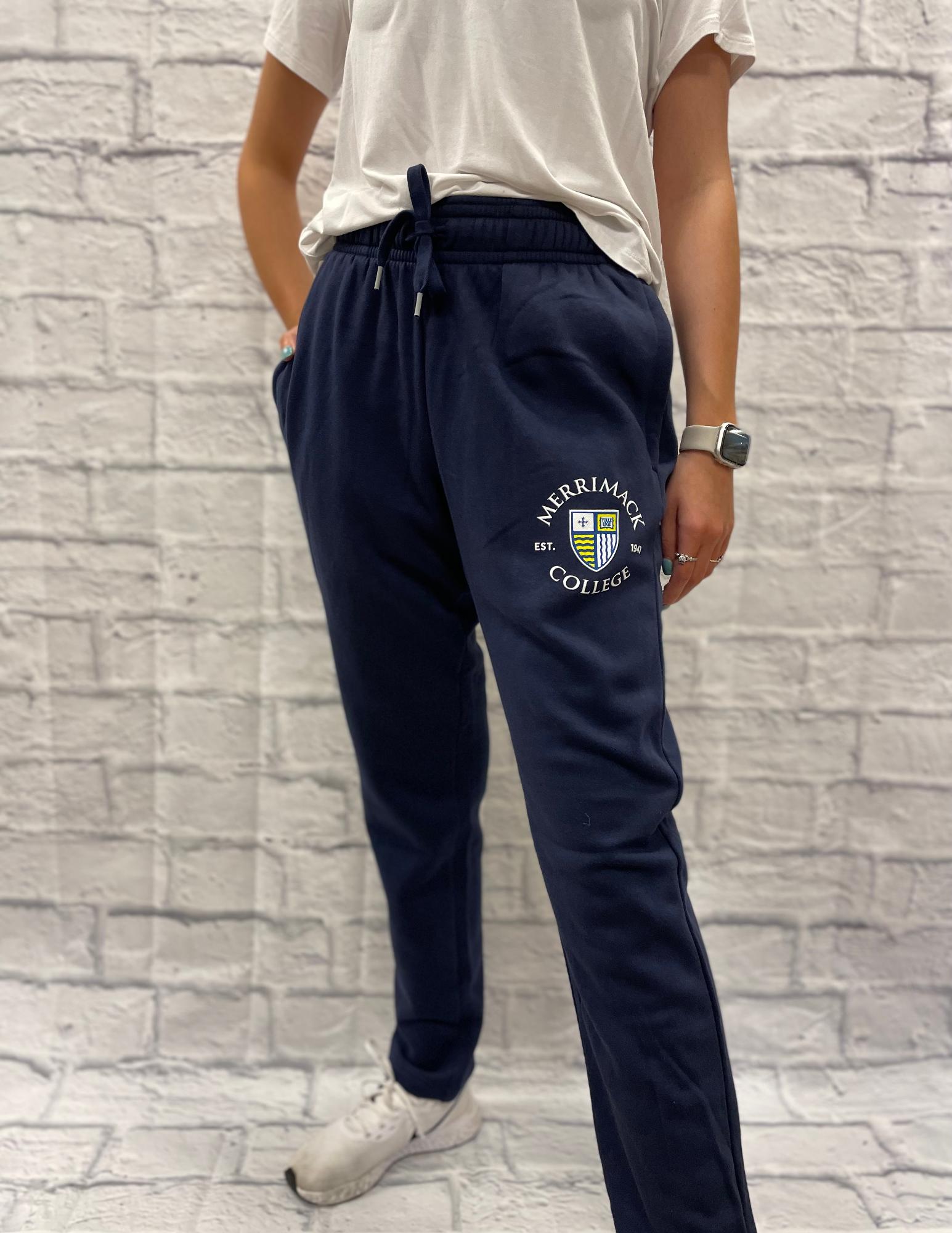 Open Bottom Navy Sweatpants | Merrimack College Bookstore