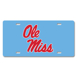 Ole Miss Script Powder Blue License Plate Plastic | Rebel Bookstore