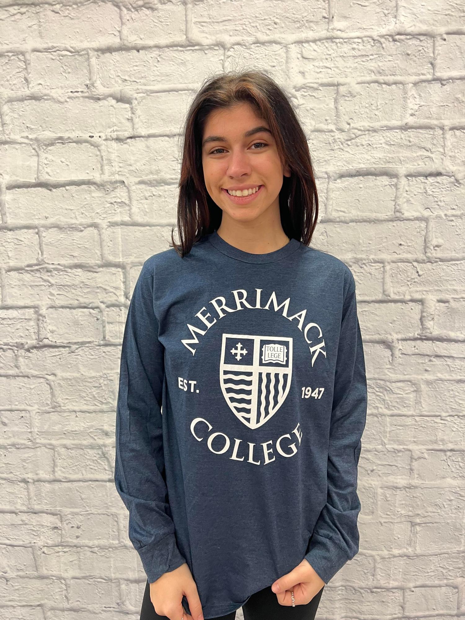 Classic Heathered Navy Circle Shield Long Sleeve | Merrimack College ...