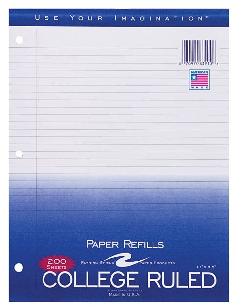 College Ruled Filler Paper 200 Sheets | Rebel Bookstore